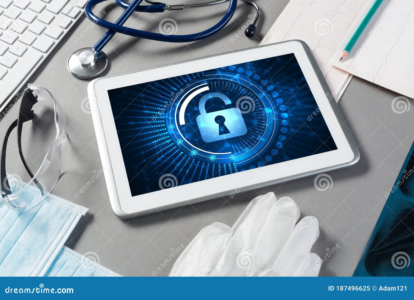 Web Security and Technology Concept with Tablet Pc on Table Stock Image ...