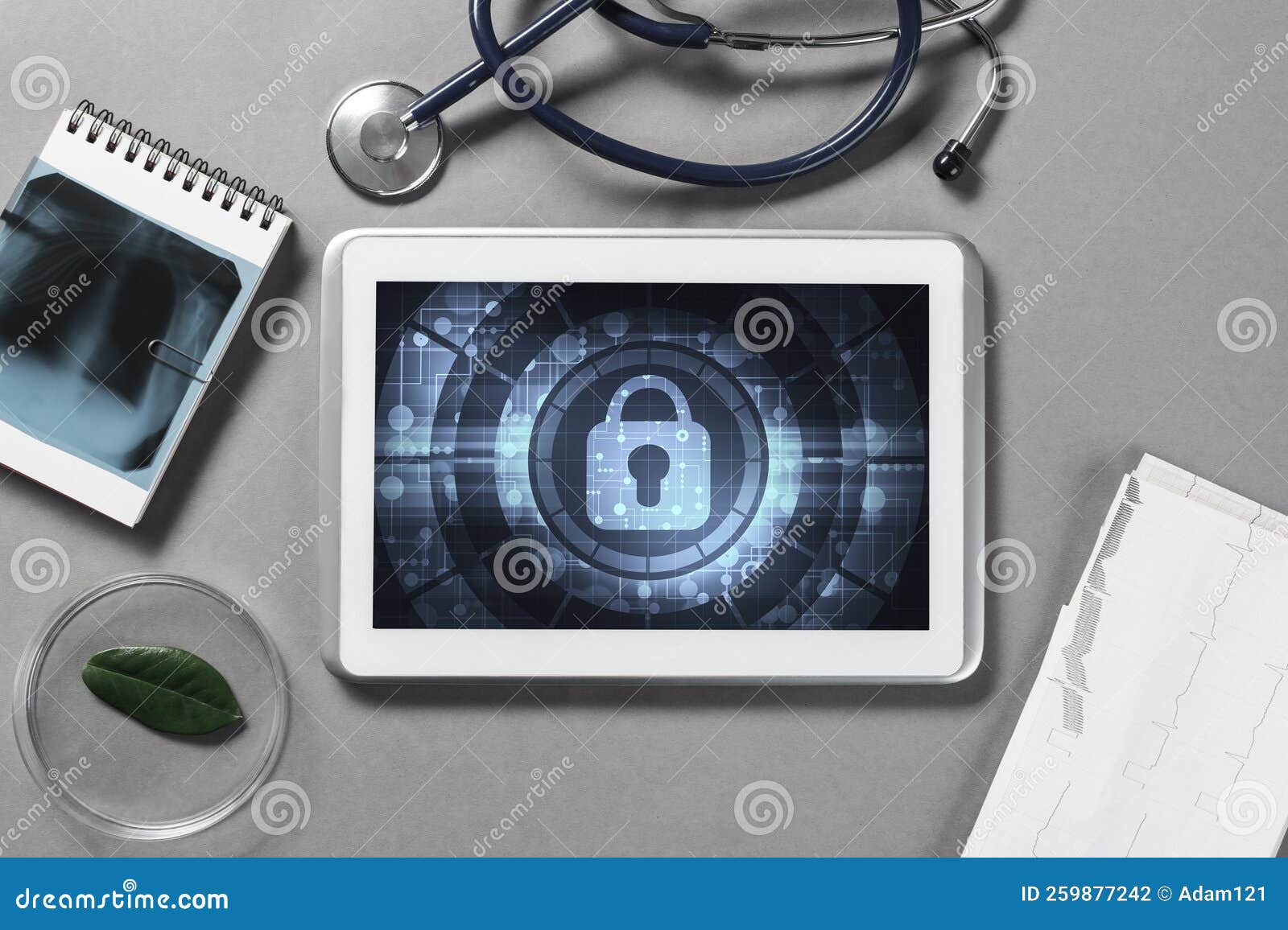Web Security and Technology Concept with Tablet Pc on Table Stock Photo ...