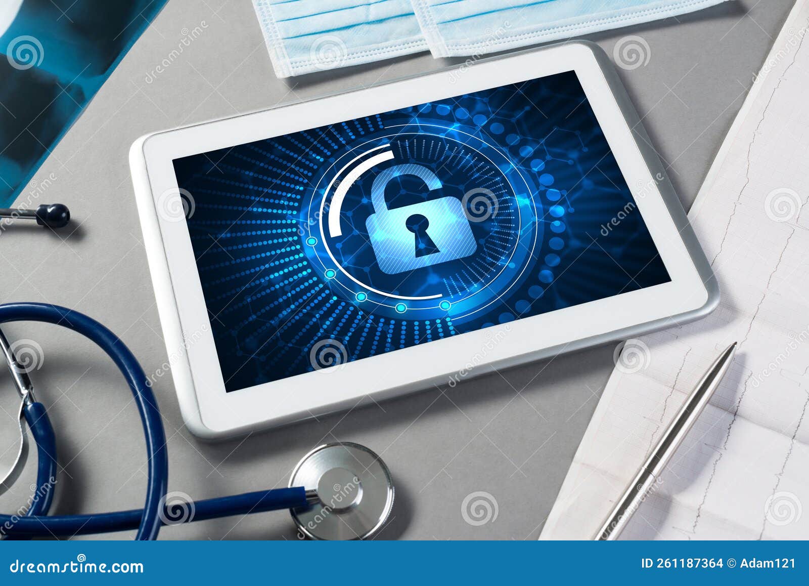 Web Security and Technology Concept with Tablet Pc on Table Stock Photo ...