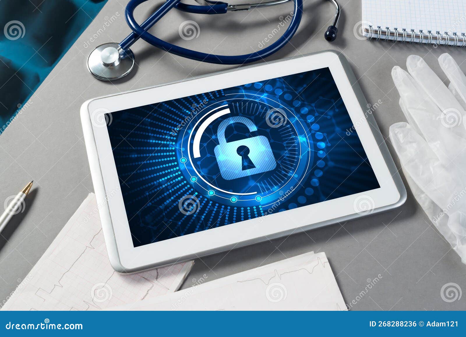 Web Security and Technology Concept with Tablet Pc on Table Stock Photo ...