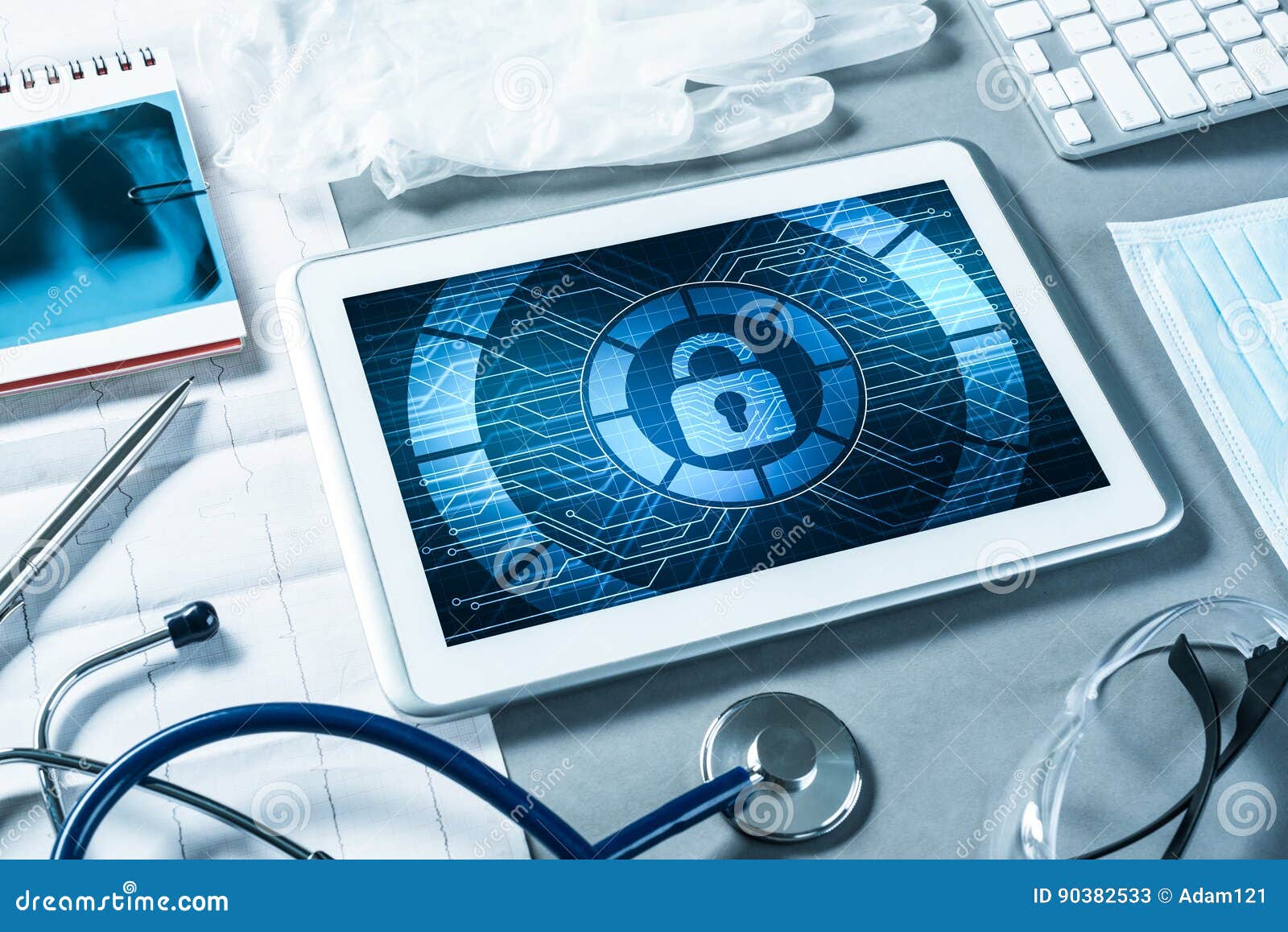 Web Security and Technology Concept with Tablet Pc on Table Stock Image ...