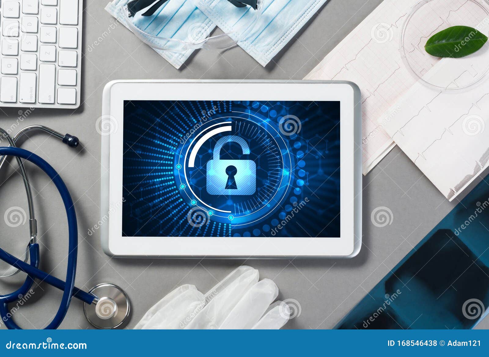 Web Security and Technology Concept with Tablet Pc on Table Stock Photo ...