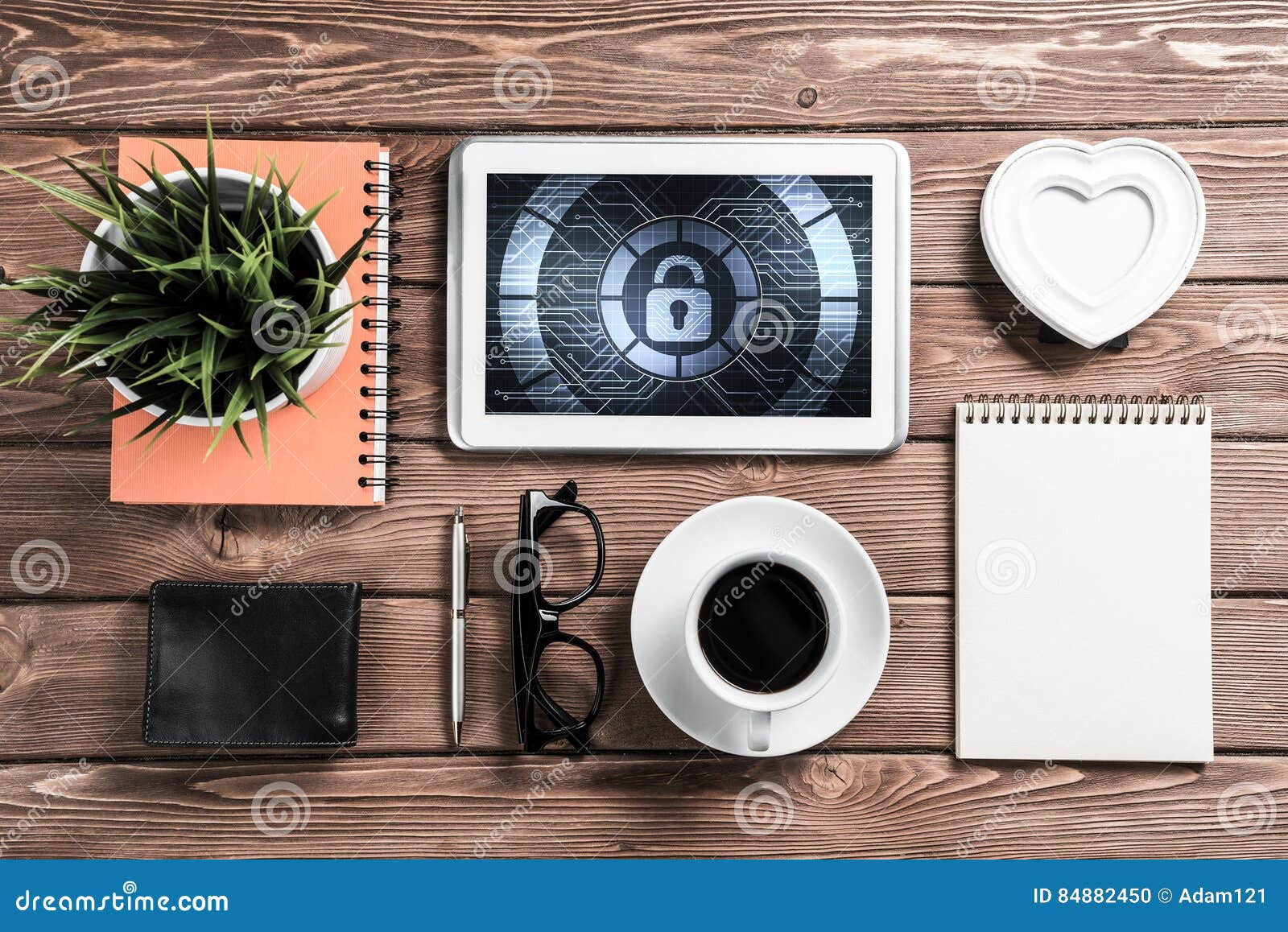 Web Security and Technology Concept with Tablet Pc on Wooden Tab Stock ...