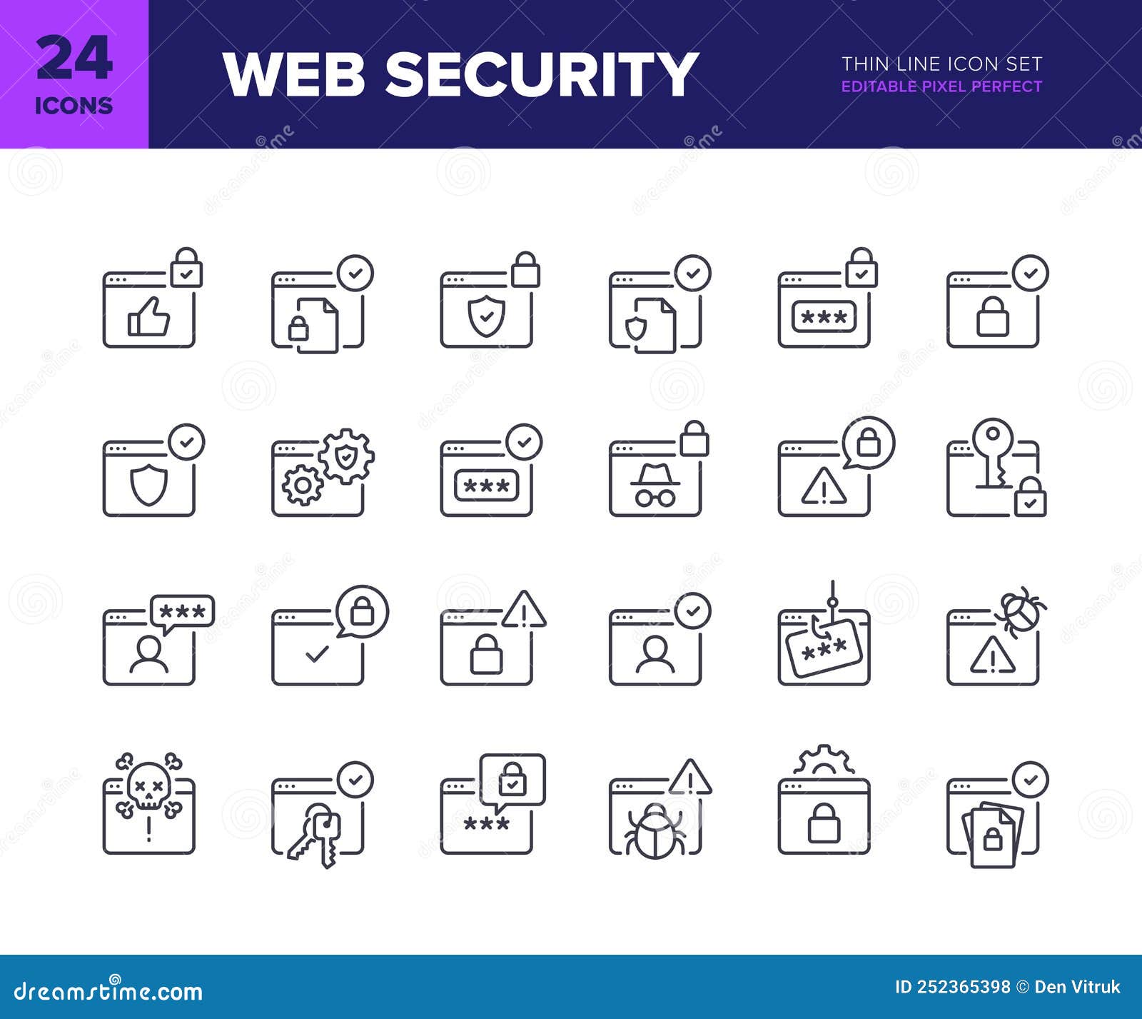 Web Security Vector Line Icon Set Stock Illustration - Illustration of ...