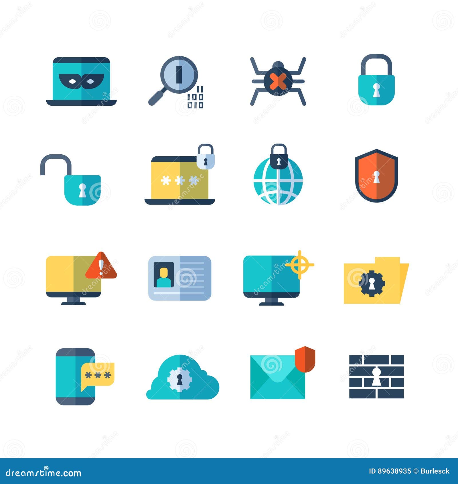 Web Security, Virus Protection, Bug Checkups Vector Flat Icons Stock ...