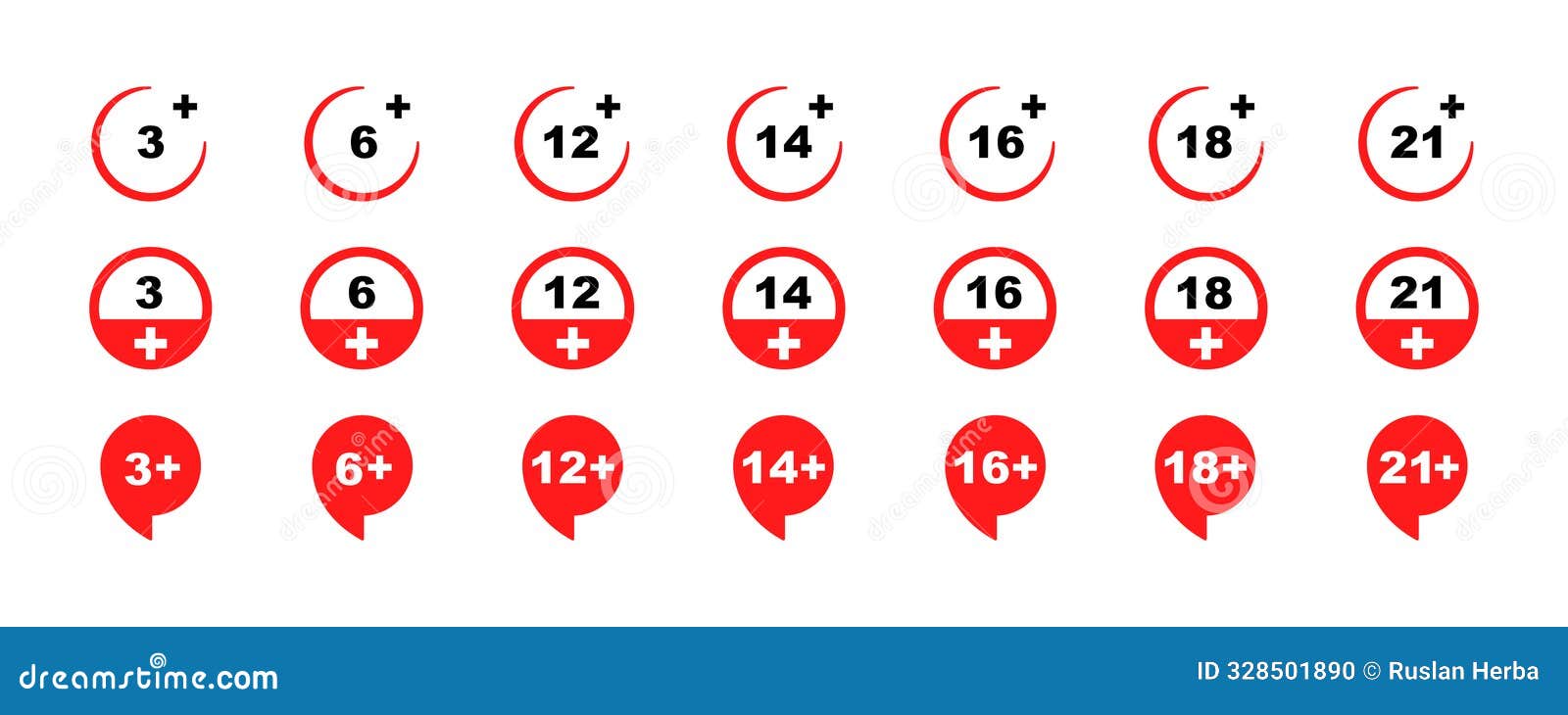Set of Age Restriction Vector Signs. from 3 To 21 Years Icons Set Stock ...