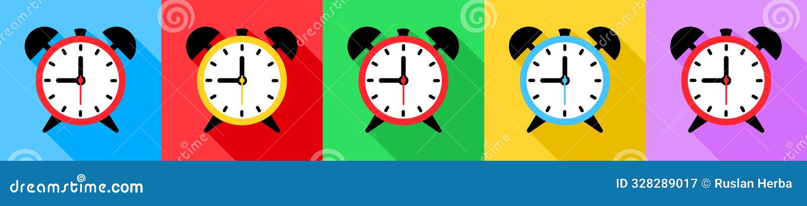 Set of Alarm Clock with Shadows. Awake, Wake Up or Rouse in Cartoon ...