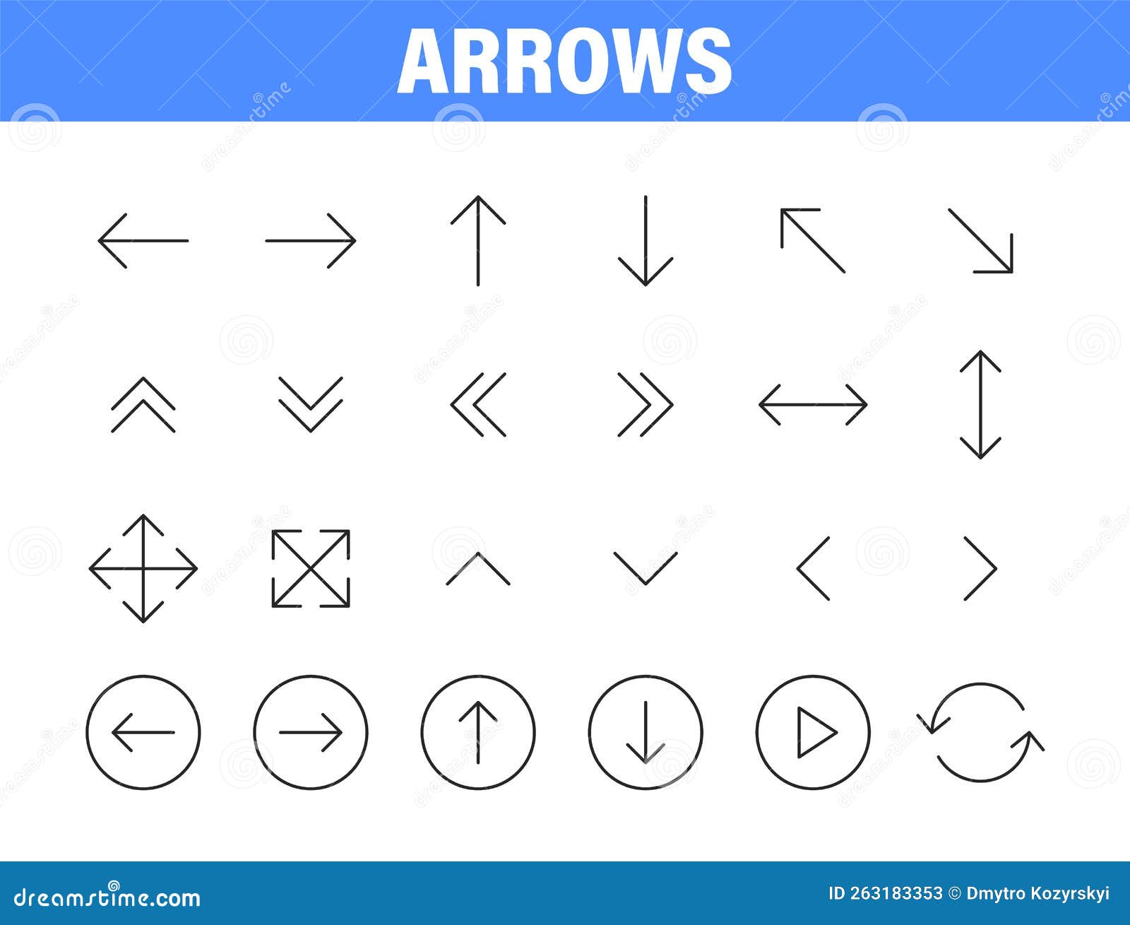 Set of 24 Arrows Web Icons in Line Style. Arrow, Arrows Stock Vector ...