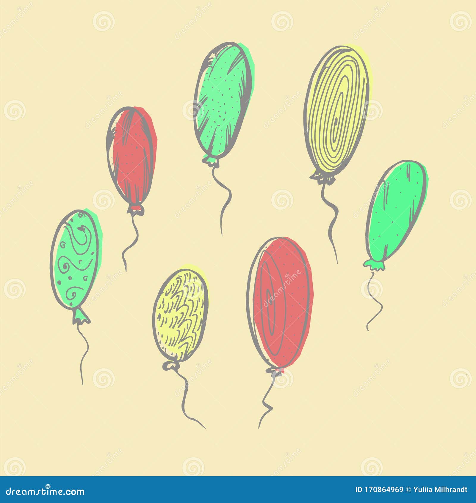Balloons Hand Drawn Set. Vector Color Isolated Illustration. Stock ...