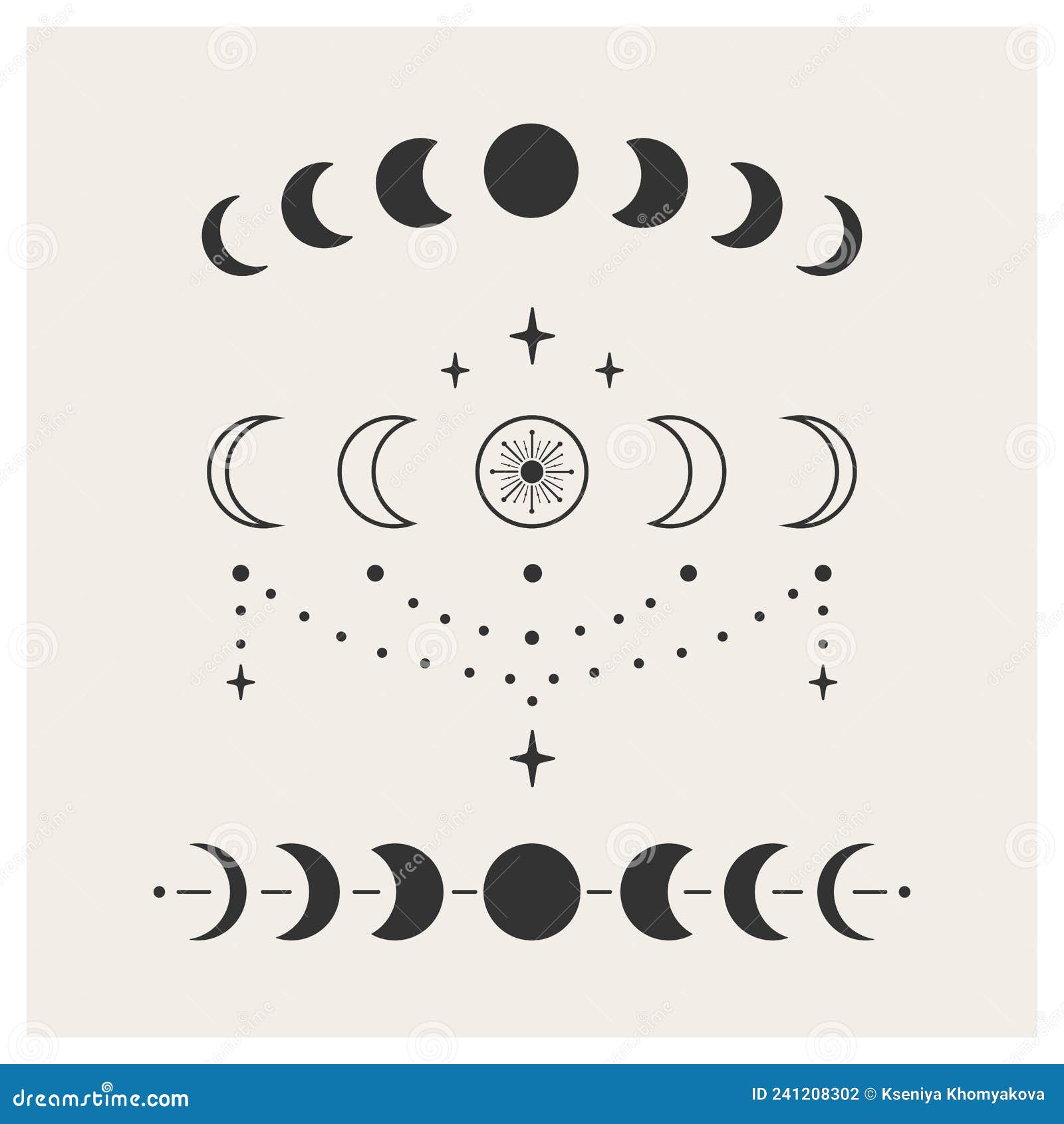 Phases of the moon stock vector. Illustration of monochrome - 241208302