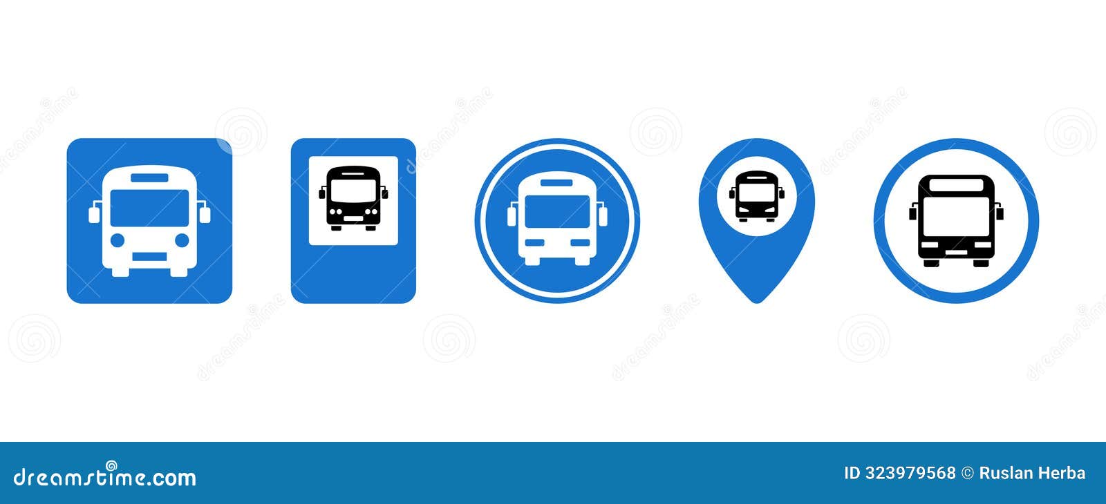 Set of Blue Bus Stations Vector Icons. Public or Urban Bus Stop Stock ...