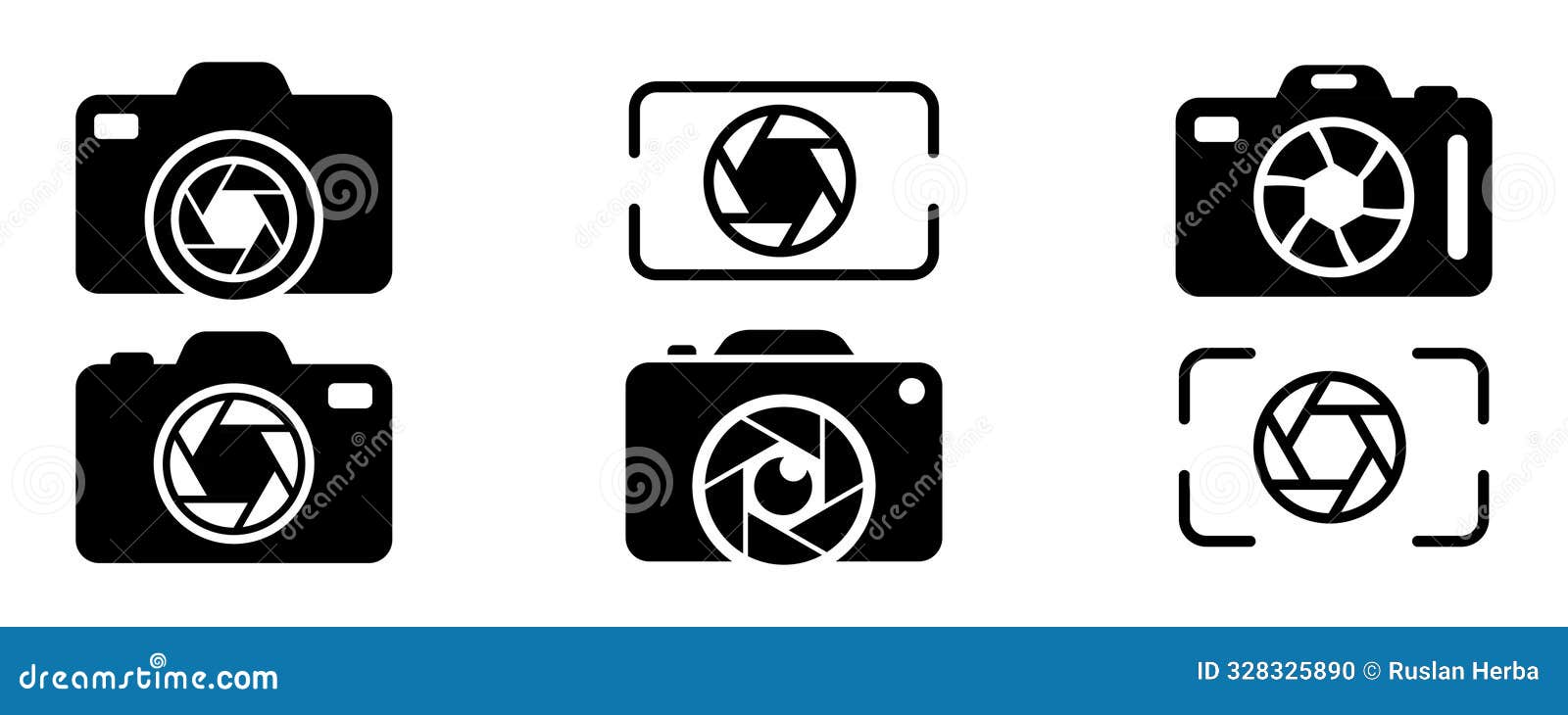 Set of Camera with Shutter Vector Icons. Black Camera with Lens ...