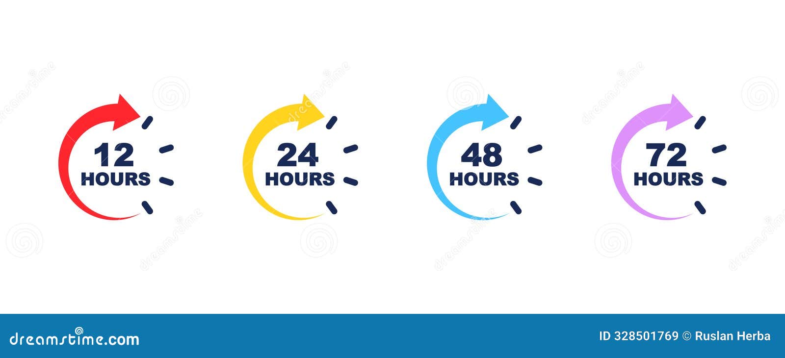 Set of Clock with 12, 24, 48, 72 Hours. Time with Arrow. Delivery ...