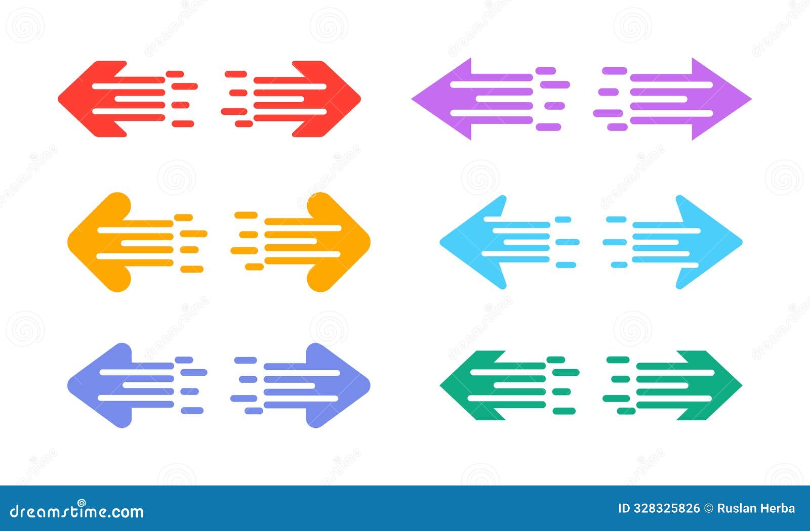 Set of Color Speedy Arrows. Fast Motion Arrow. Move Effect. Right and ...