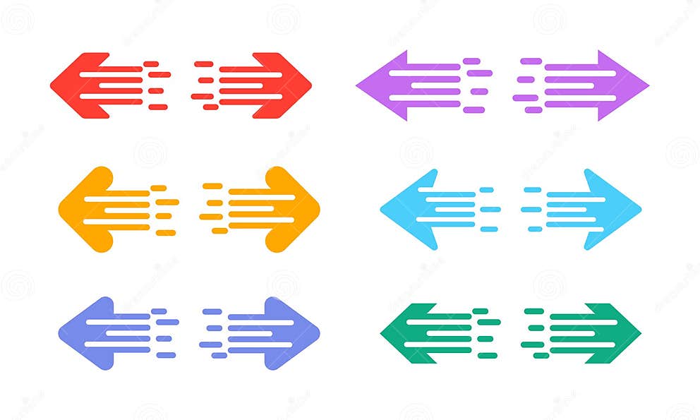 Set of Color Speedy Arrows. Fast Motion Arrow. Move Effect. Right and ...