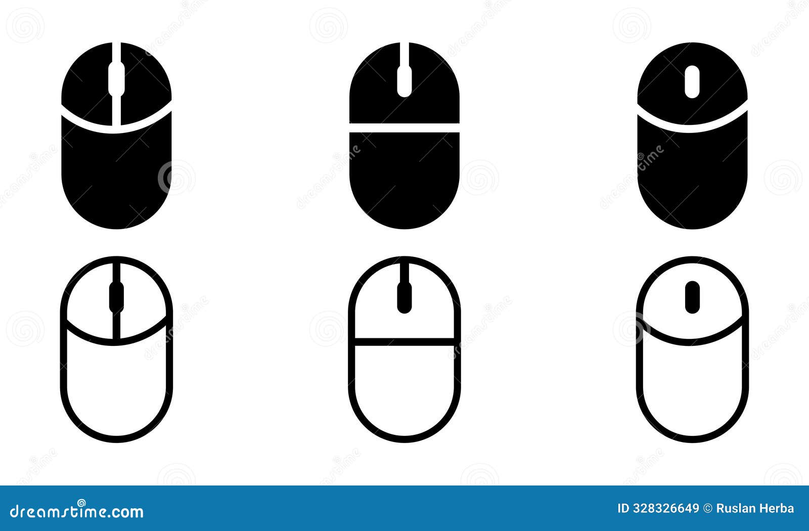 Set of Computer Mouse Vector Icons. Black Pc Mouse with Wheel Stock ...