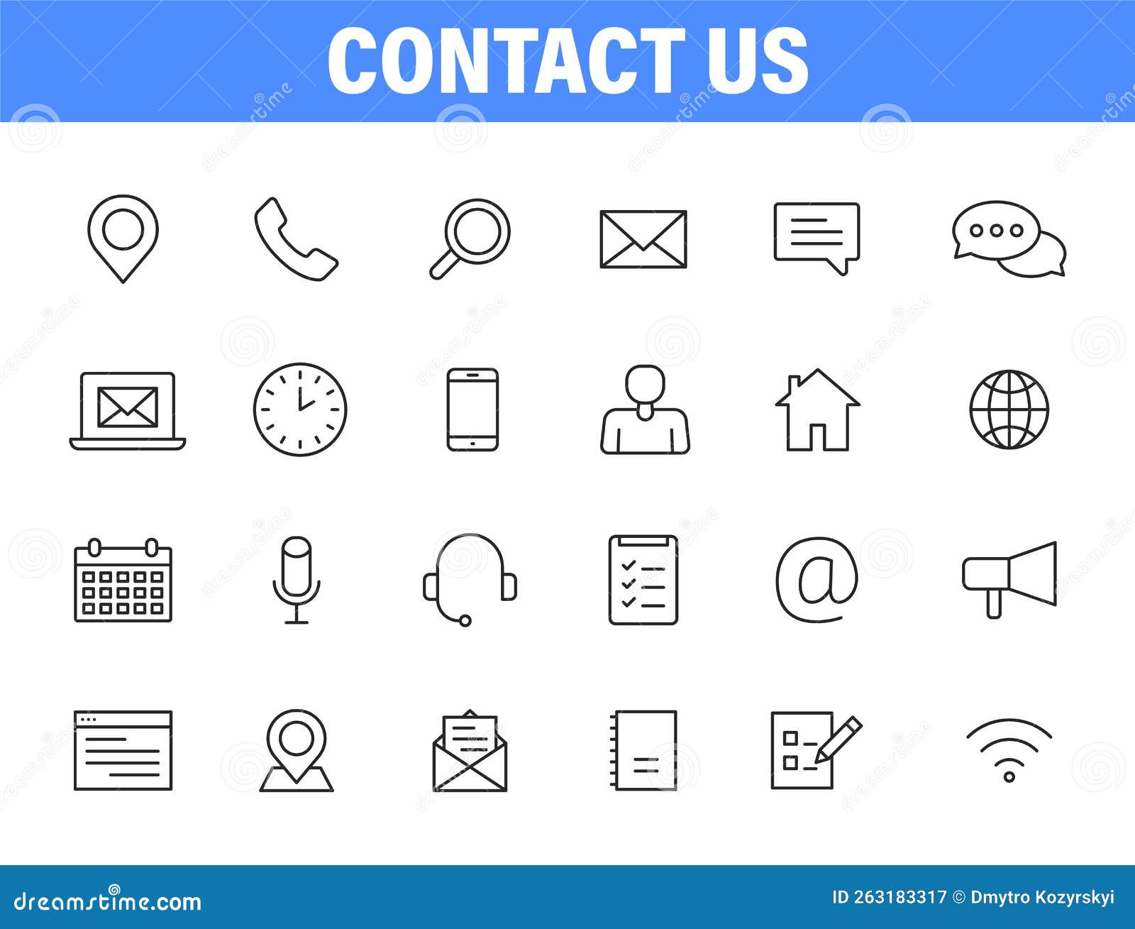 Set of 24 Contact Us Icons in Line Style. Web and Mobile Icon. Chat ...