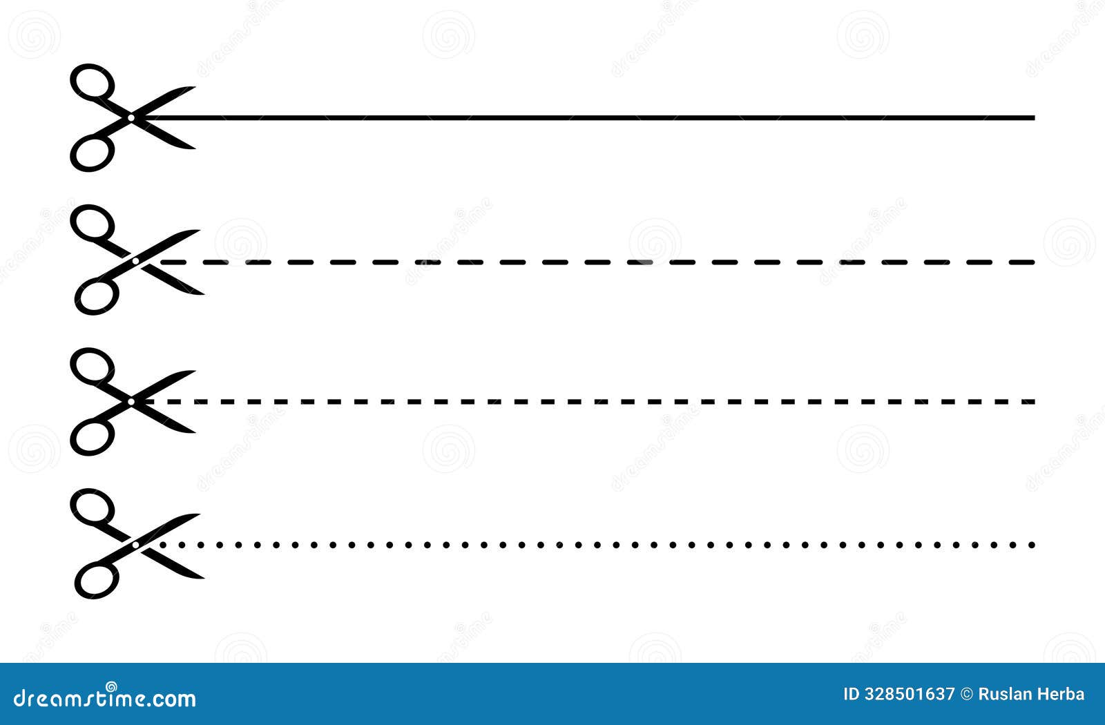 Set Of Cut Scissor. Cutting Paper On Border And Line. Cut Scissor On ...