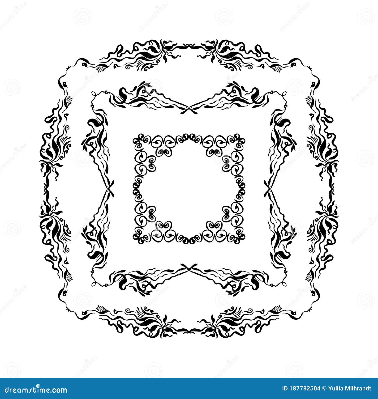 Set of Decorative Frames. Hand Drawn Vector Stock Illustration ...