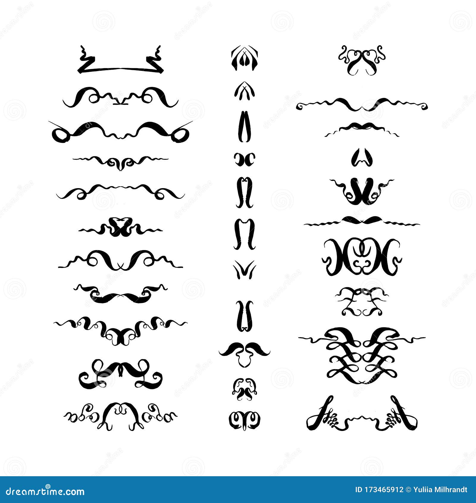Calligraphic Elements, Text Dividers Set. Hand Drawn Monochrome Stock ...