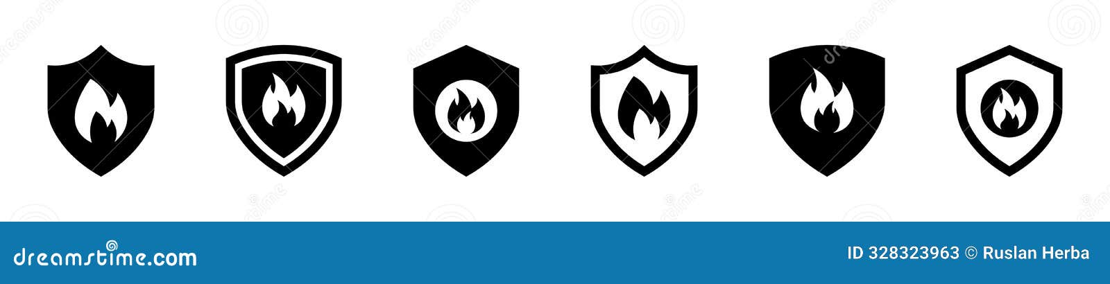 Set of Fire Protection Vector Icons. Shield with Flame Icon. Burn ...