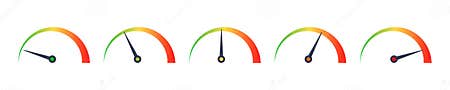 Set of Gradient Speedometer Vector Icons. Speed Scale. Slow, Medium ...