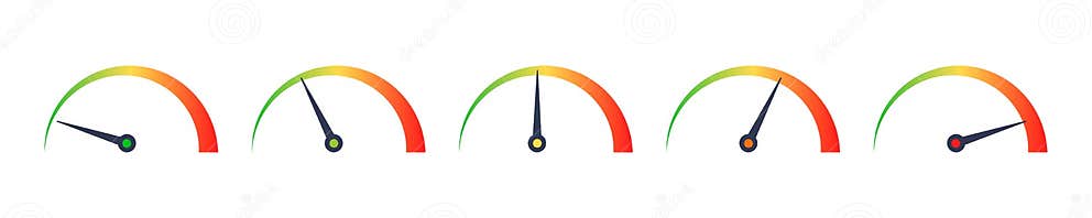 Set of Gradient Speedometer Vector Icons. Speed Scale. Slow, Medium ...