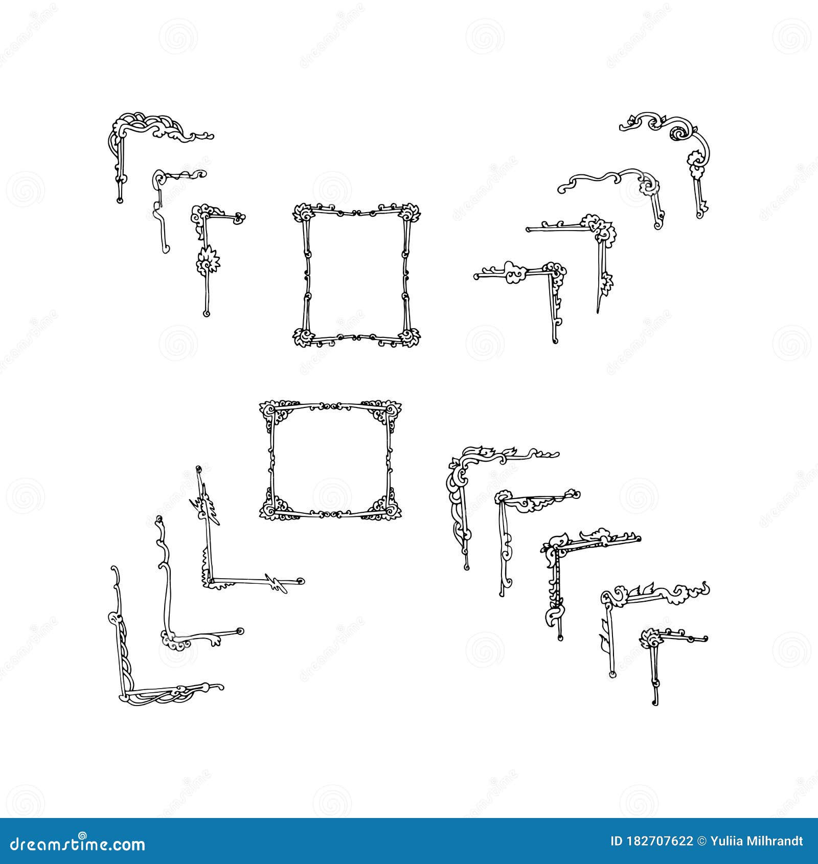Set of Hand Drawn Decorative Corners for Frames. Stock Illustration ...