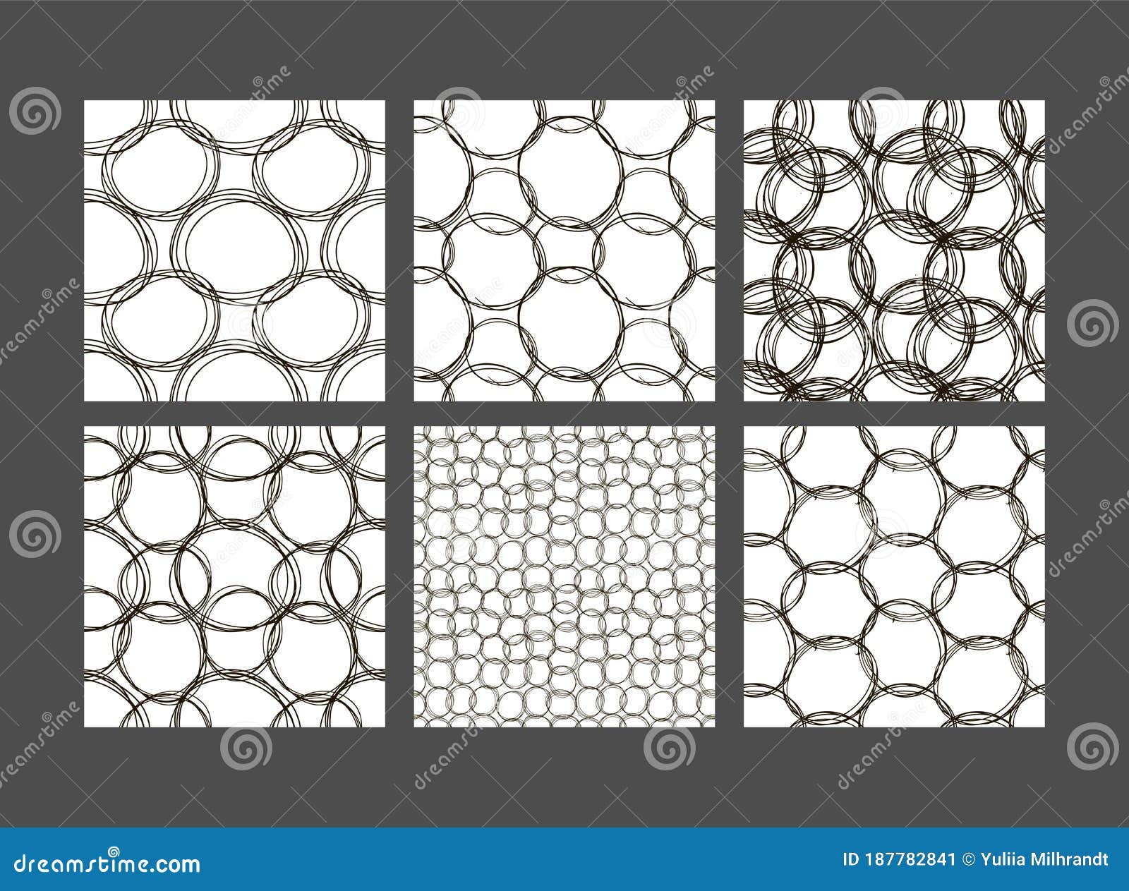 Set of Hand Drawn Seamless Textures with Circles. Black and White ...