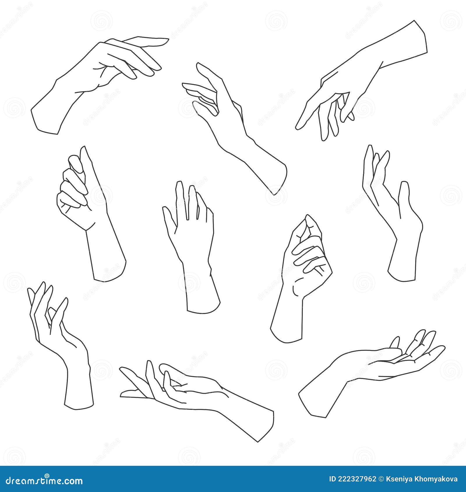 Set of Linear Hands in Various Gestures Stock Vector - Illustration of ...