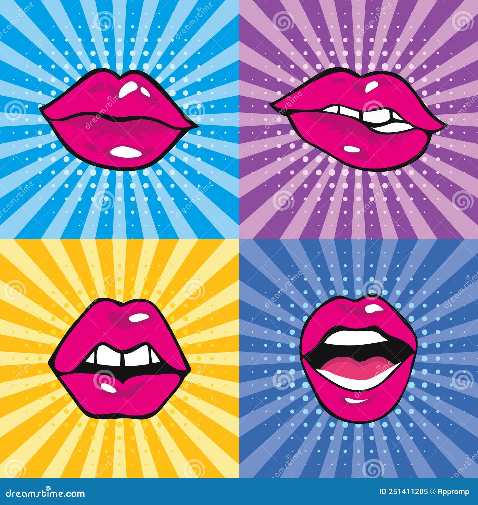 Pop Art Mouth with Teeth and Tongue Stock Vector - Illustration of ...