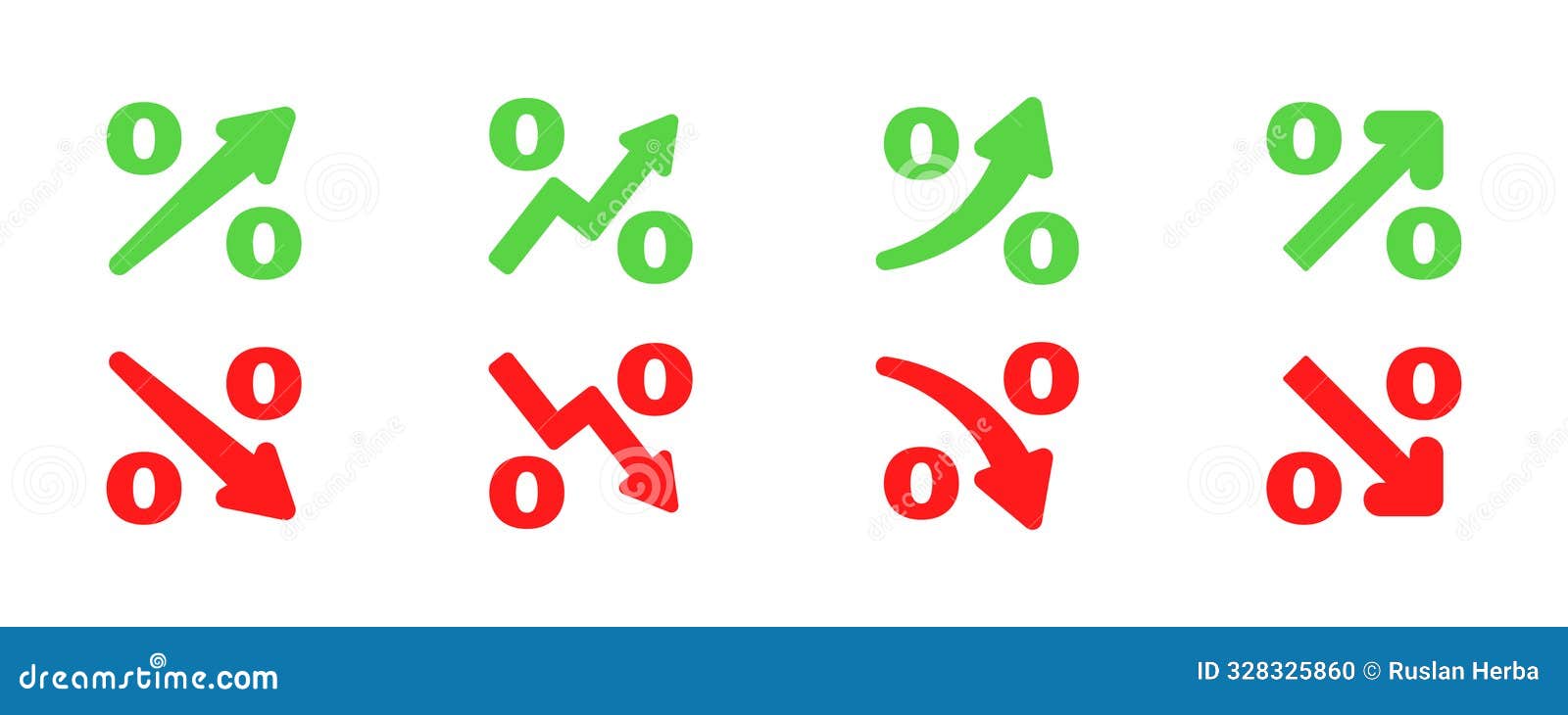 Set of Percentage Arrows Vector Icons. Green and Red Percent Arrow with Up and Down. Growth and ...