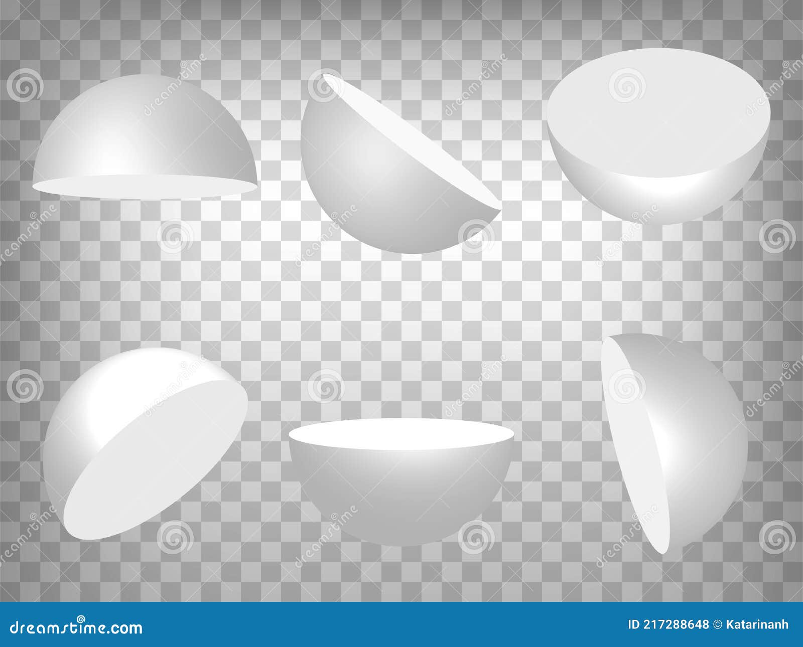 Set Of Perspective Projections 3d Hemisphere Model Icons On Transparent ...