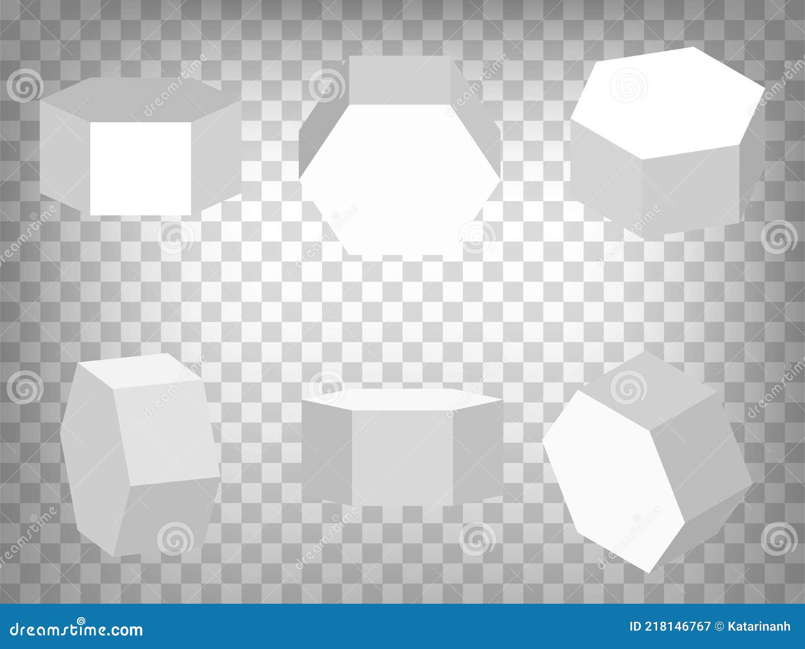 Set Of Perspective Projections 3d Hexagonal Prisms Model Icons On ...
