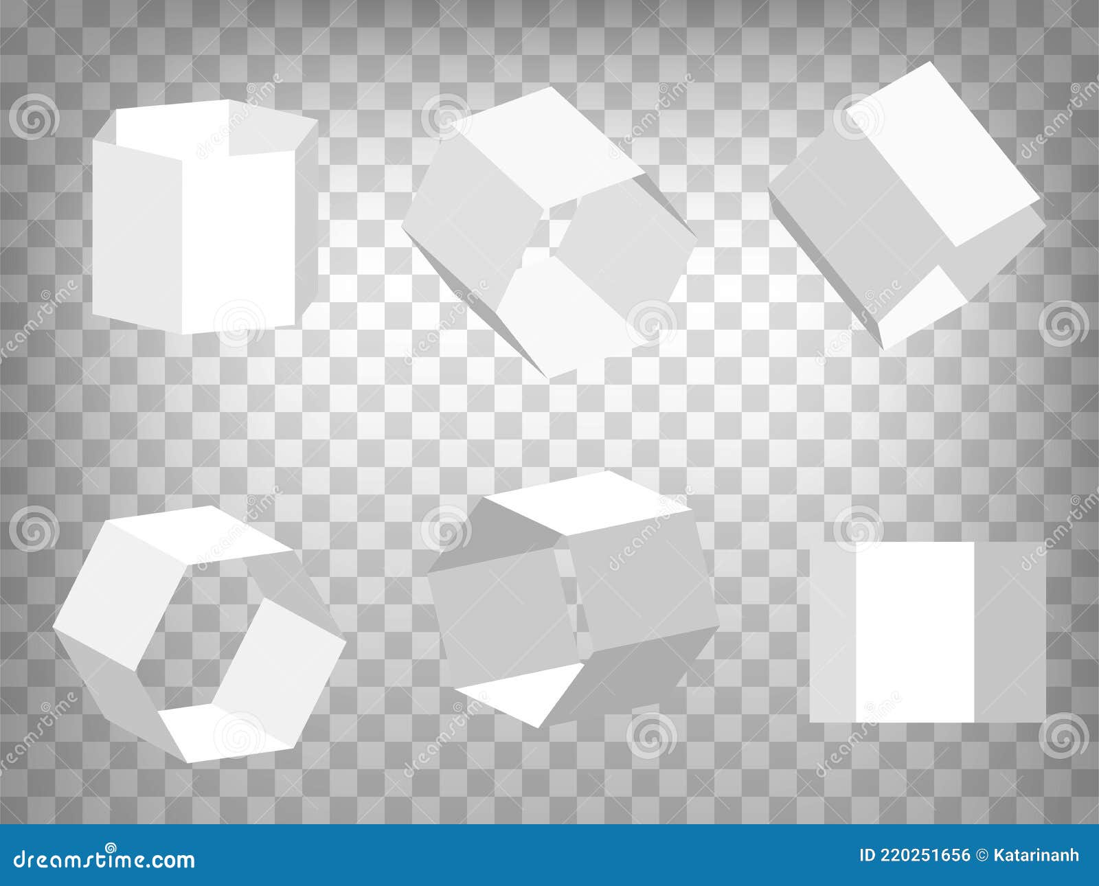 Set of Perspective Projections 3d Hexagonal Prisms Model Icons on ...