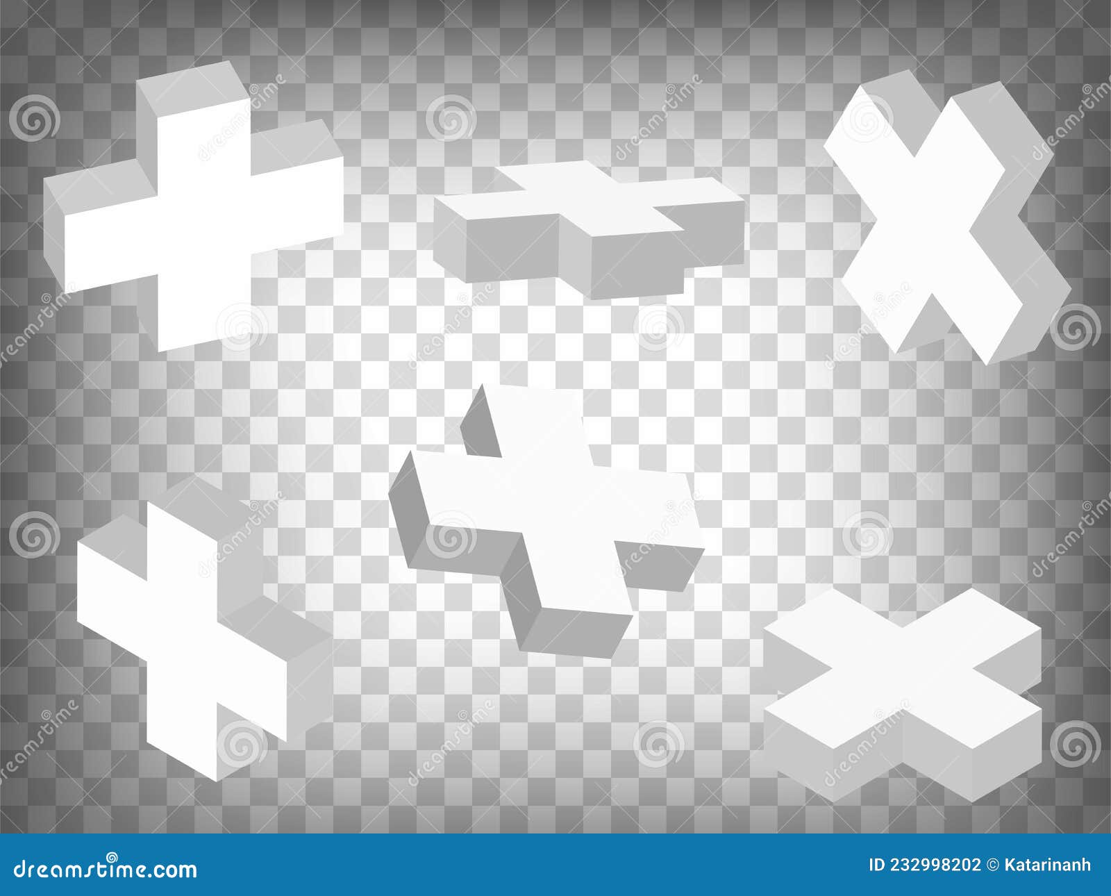 Set of Perspective Projections 3d Plus Sign Model Icons on Transparent ...