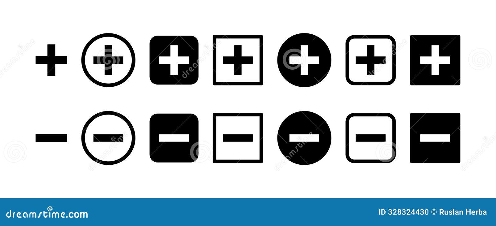 Set of Plus and Minus Vector Icons. Black Mathematical Sign. Math ...