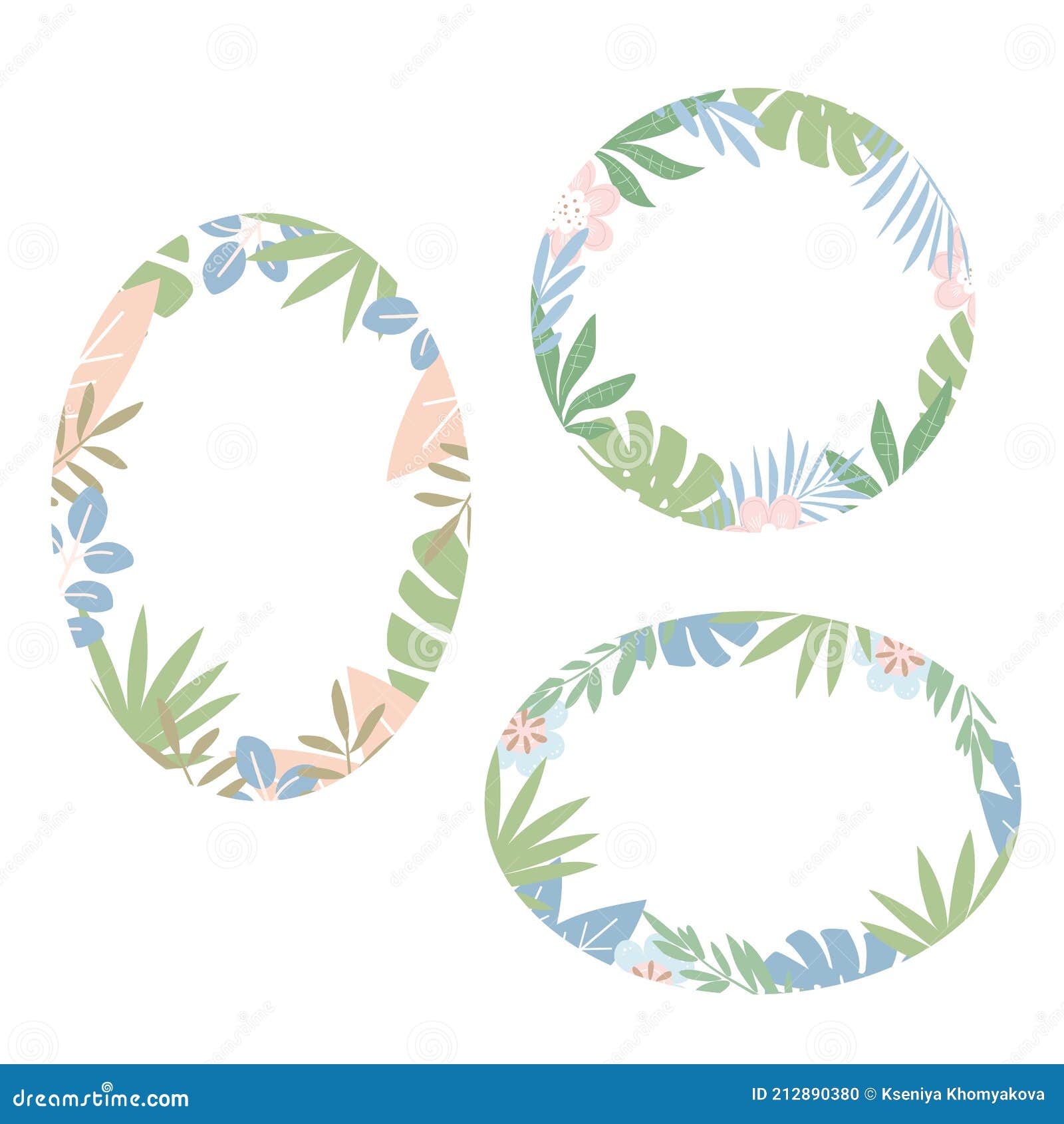 Set of Rounded Floral Tropical Frames Stock Vector - Illustration of ...