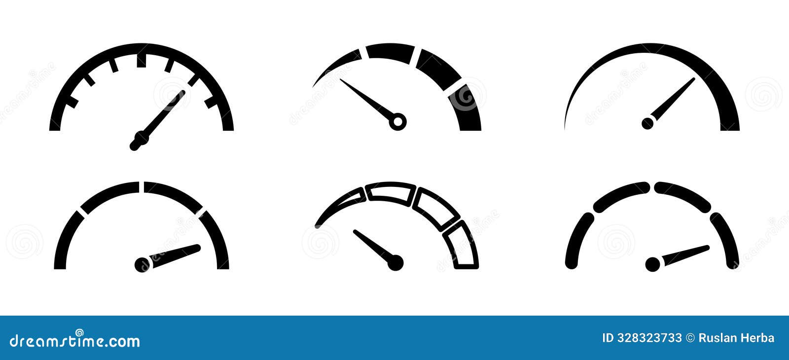 Set of Speedometer Vector Icons. Dashboard on Car. Speed Level. Fast ...