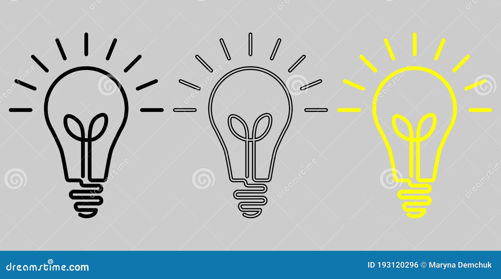 Set of Three Light Bulbs Vector Illustrations Stock Vector ...