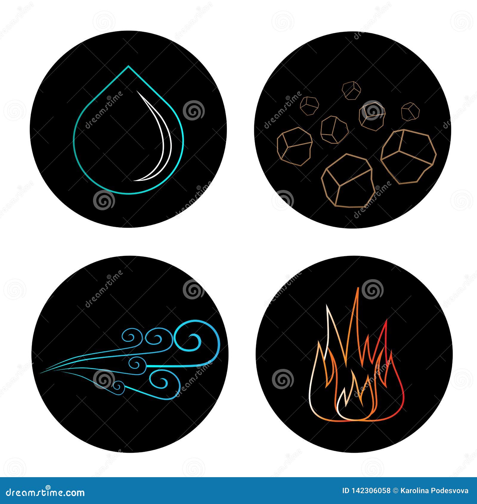 Set of Vector Icons of Four Elements Stock Illustration - Illustration ...