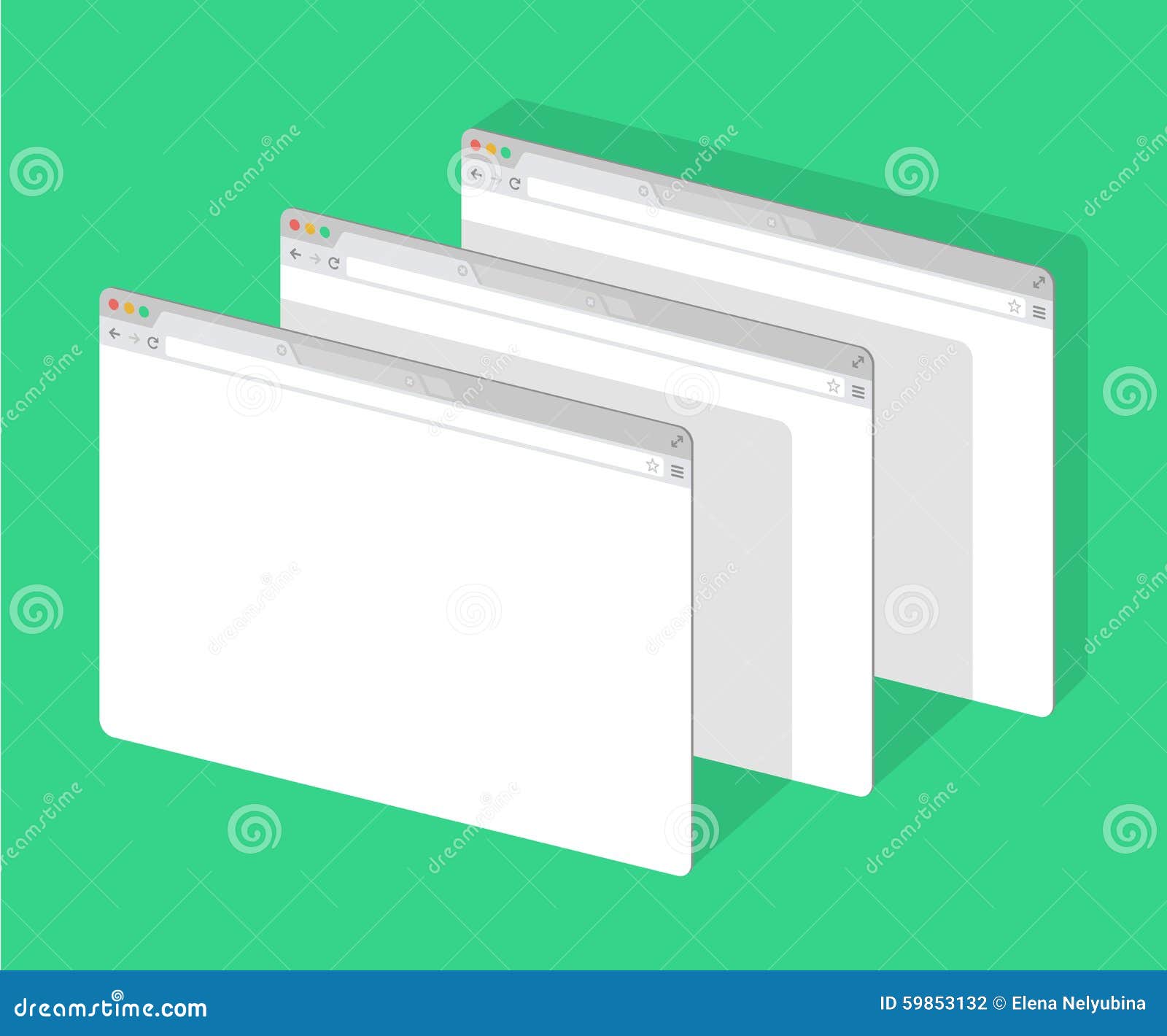 3 Web Simple Set of Browser Window White, Green Background, Flat ...