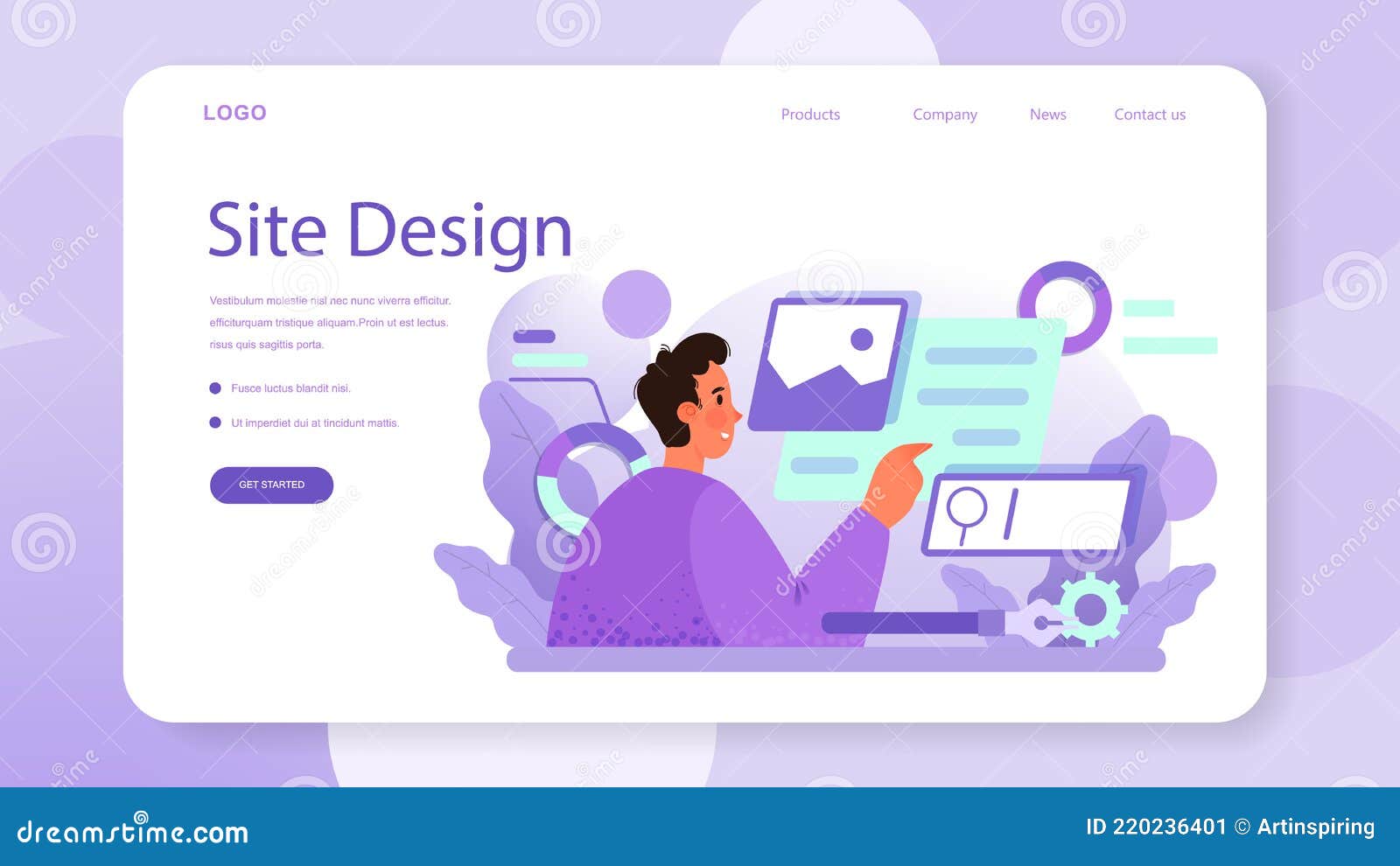 Web Site Design Web Banner or Landing Page. Presenting Content Stock Vector - Illustration of ...