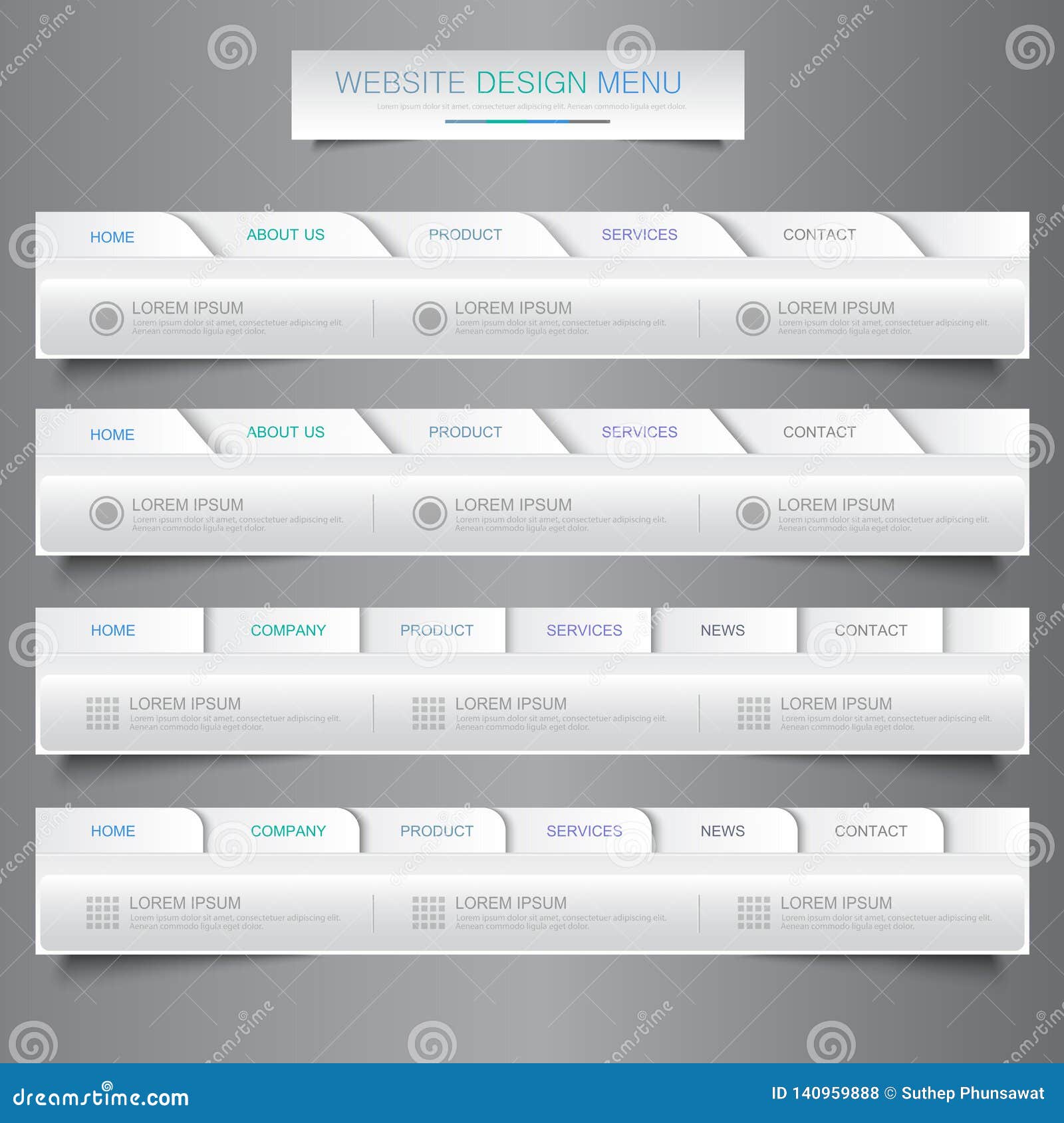 Web Site Design Menu Navigation Elements with Icons Set: Navigation Menu Bars,vector Design ...