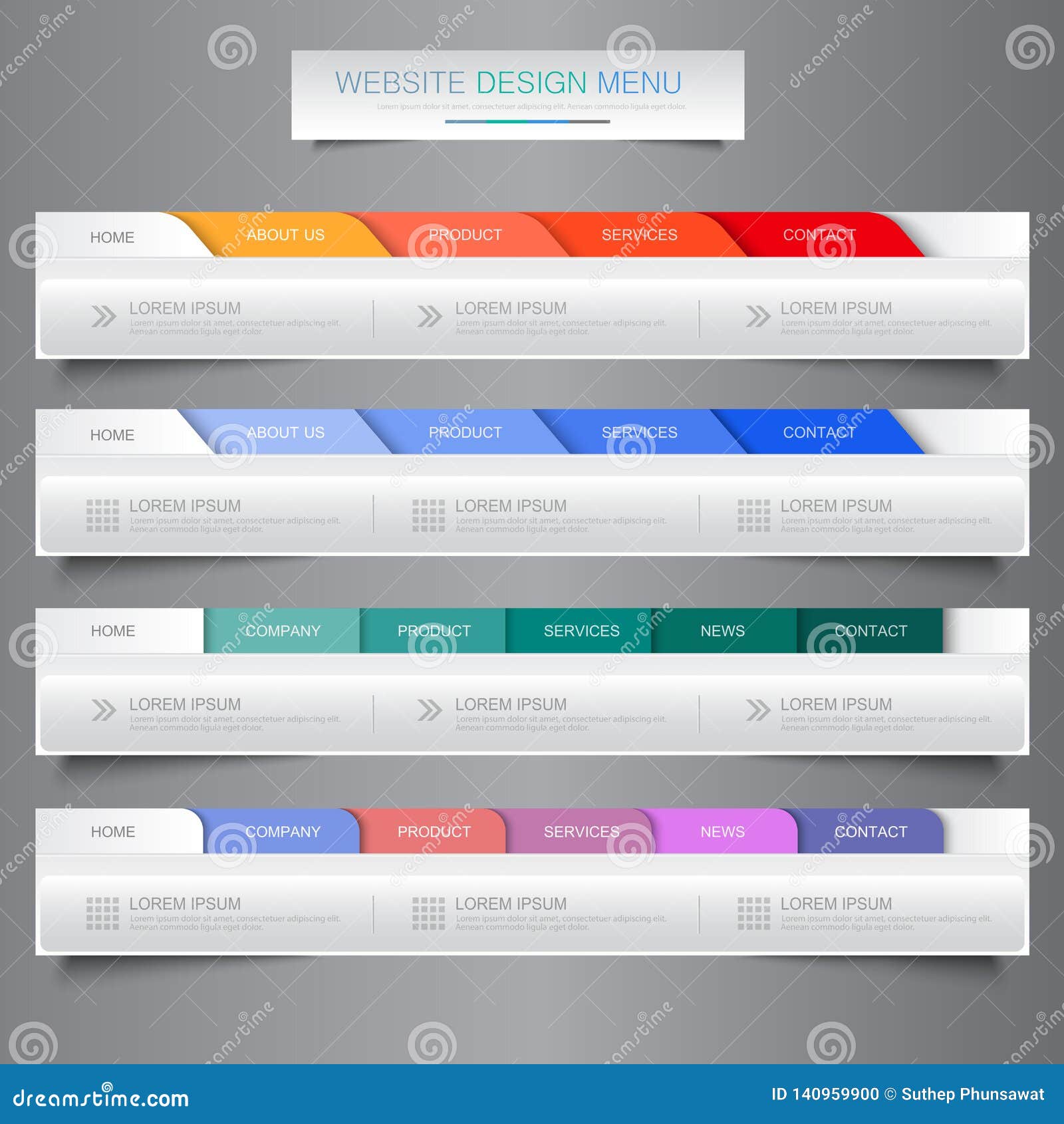 Web Site Design Menu Navigation Elements with Icons Set: Navigation ...