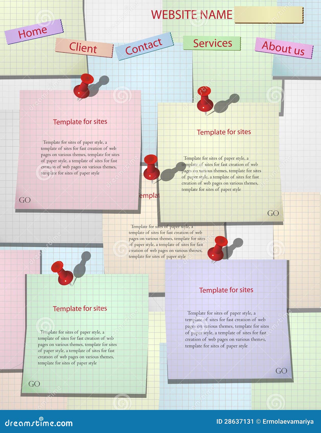 Web Site Design Template on Sheets of Paper Stock Vector - Illustration ...