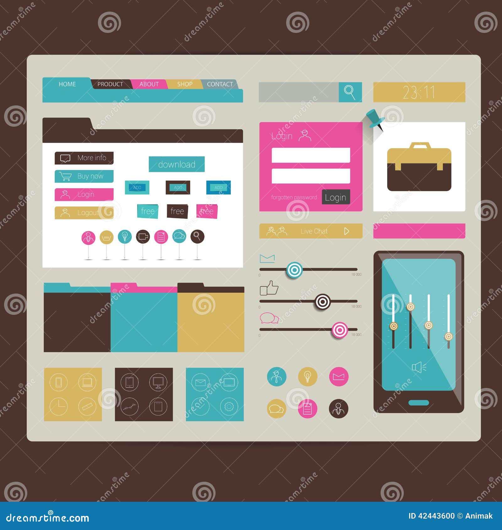 Web Site. Flat Design Elements Stock Vector - Illustration of download ...