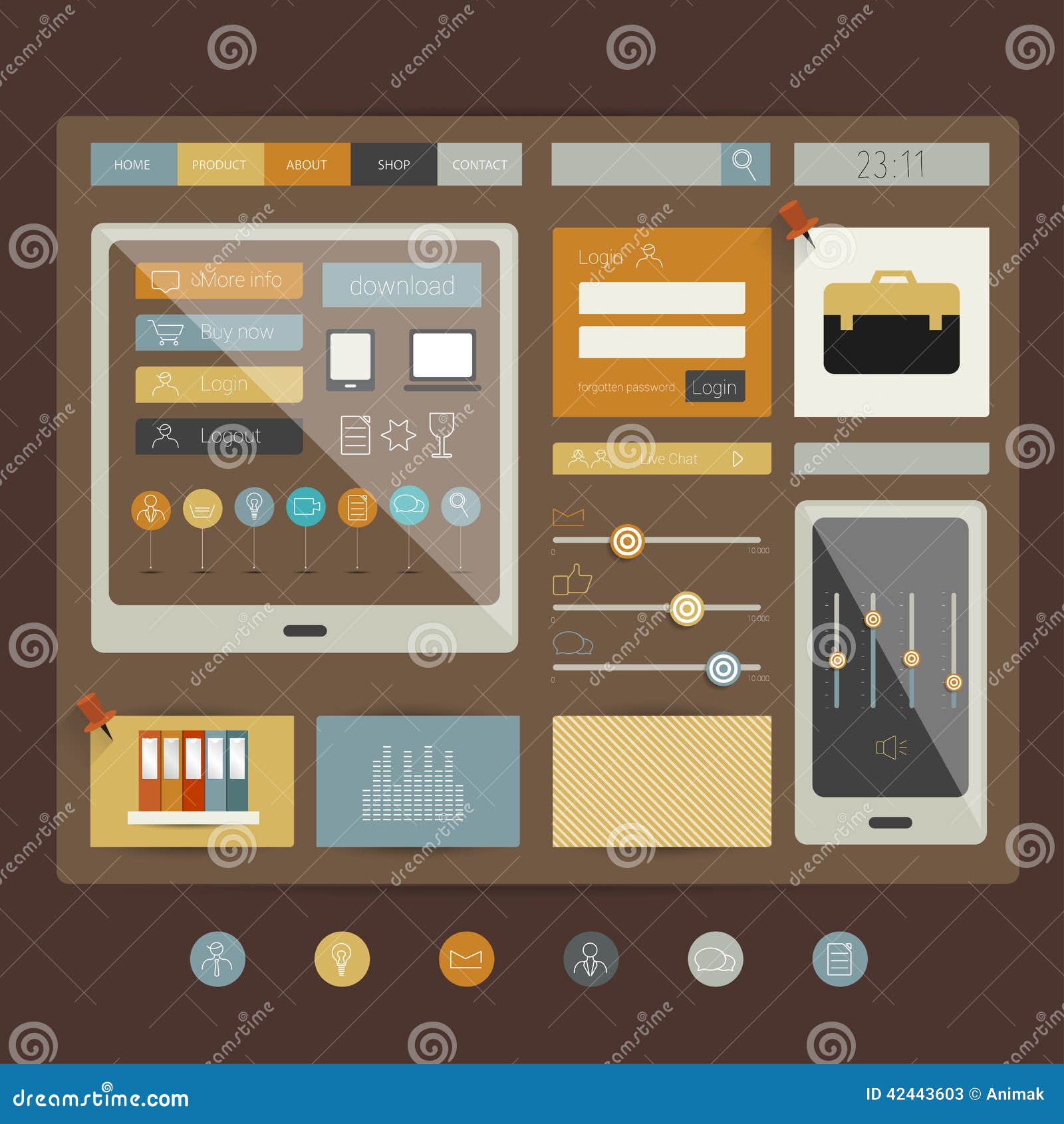 Web Site. Flat Design Elements Stock Vector - Illustration of banner, application: 42443603