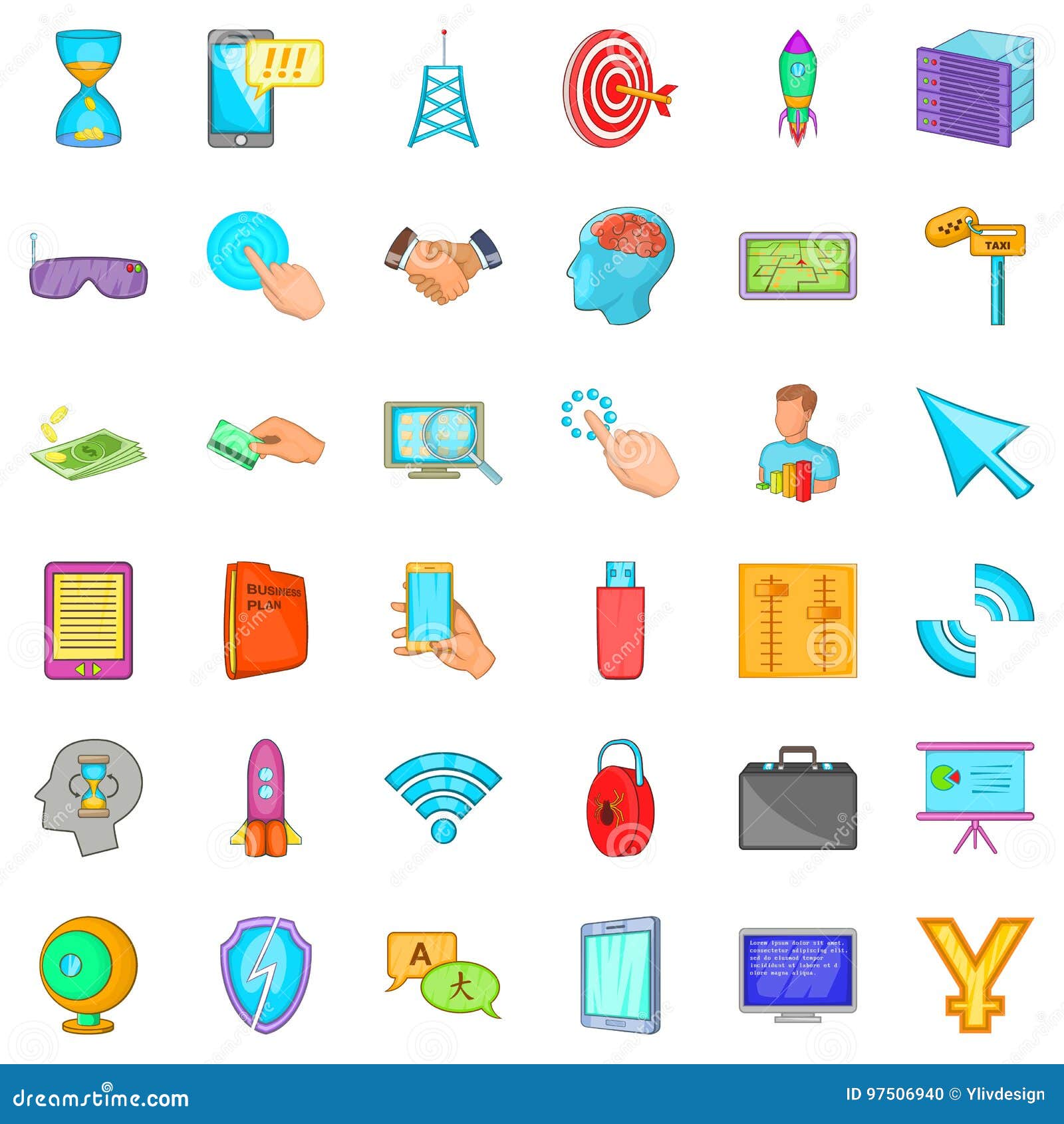 Web Site Icons Set, Cartoon Style Stock Vector - Illustration of head ...