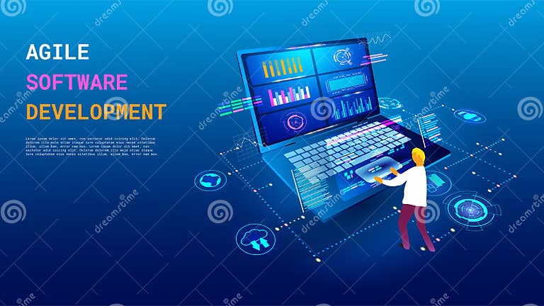 Web Software, Api Data Program. Java Code Language, 3d Network Technology, Glowing Monitor ...